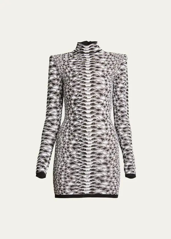 Balmain Python Knit Body-con Mini Dress - Blk White | Editorialist